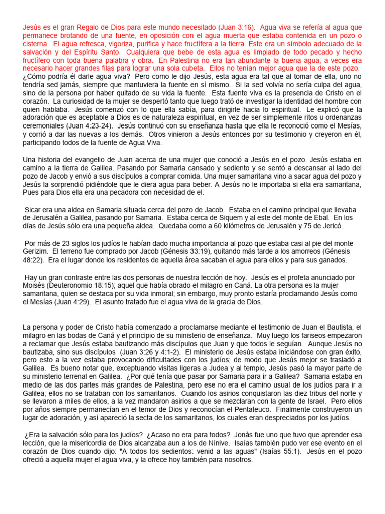 La Mujer Samaritana y el Agua Viva | PDF | Jesús | Samaria