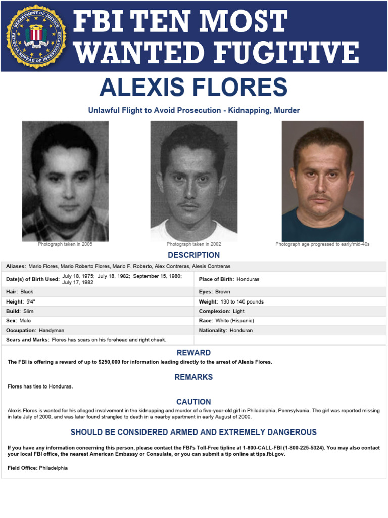 FBI Releases Age-Progression Photo of Fugitive Alexis Flores | PDF