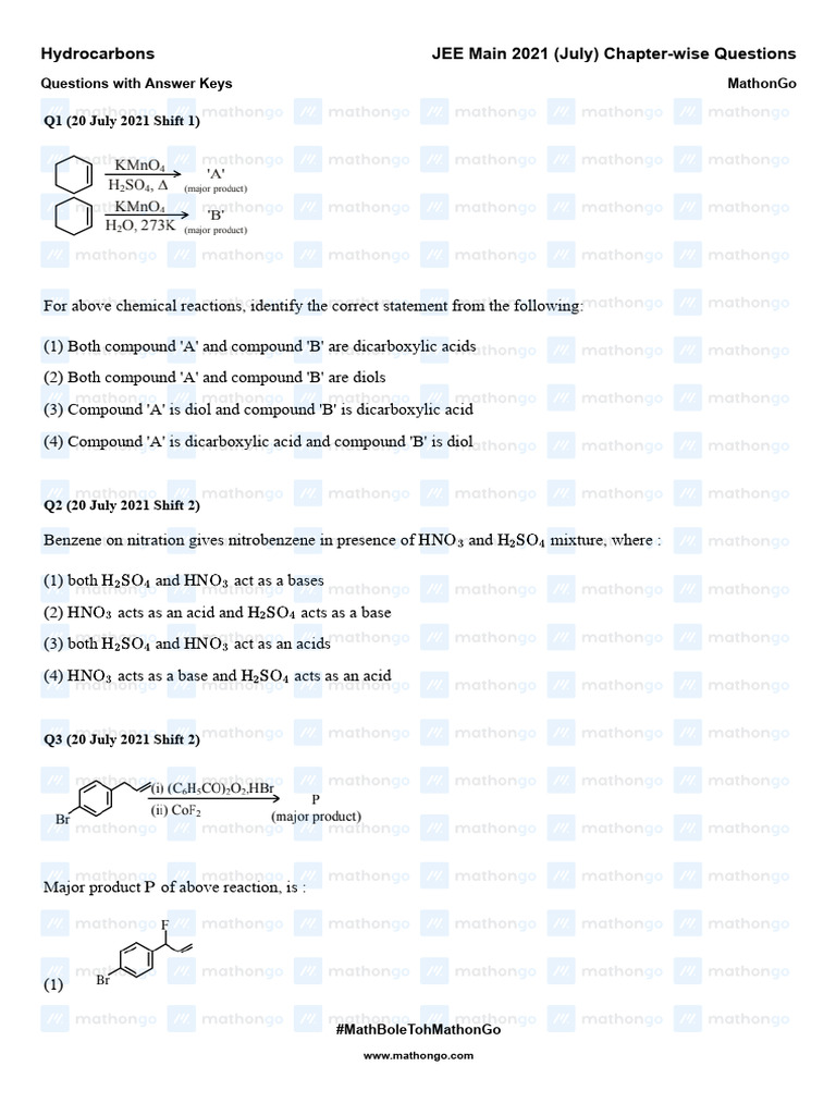 Hydrocarbons Jee Main 2021 July Chapter Wise Mathongo Pdf 5192
