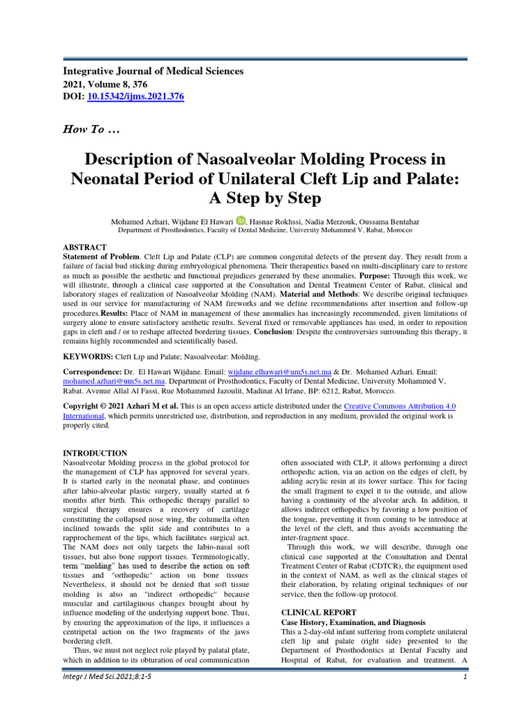 Description of Nasoalveolar Molding Process in Neonatal Period of ...