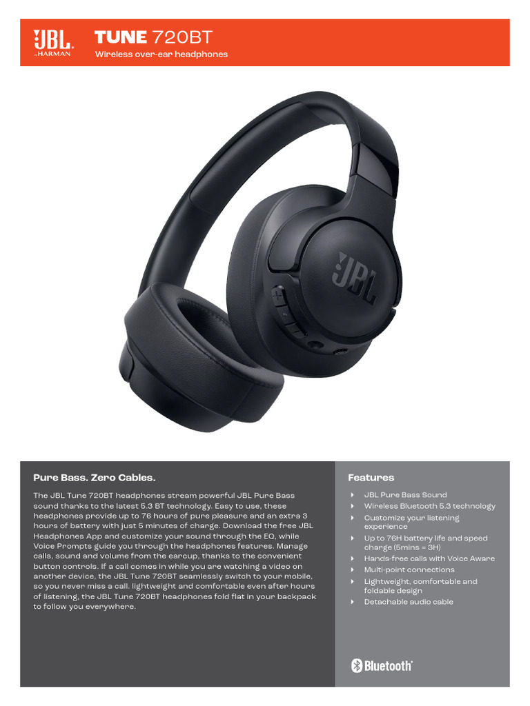 JBL Tune 720BT - Specsheet - EN | PDF | Headphones | Bluetooth
