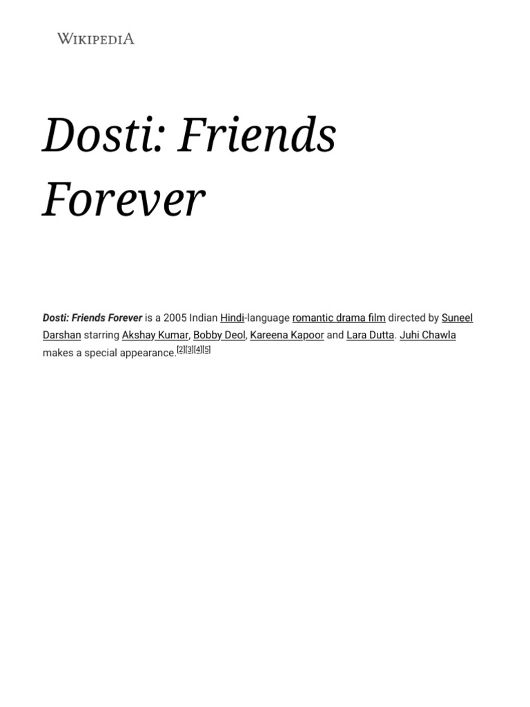 Dosti - Friends Forever - Wikipedia | PDF | Film Production Districts ...