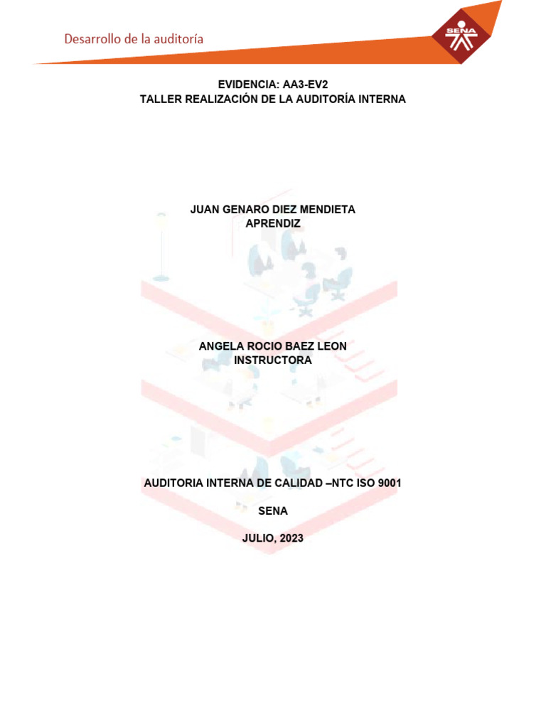 Formato Evidencia AA3 Ev2 Taller | PDF | Auditoría Formato Evidencia AA3 Ev2 Taller | PDF | Auditoría