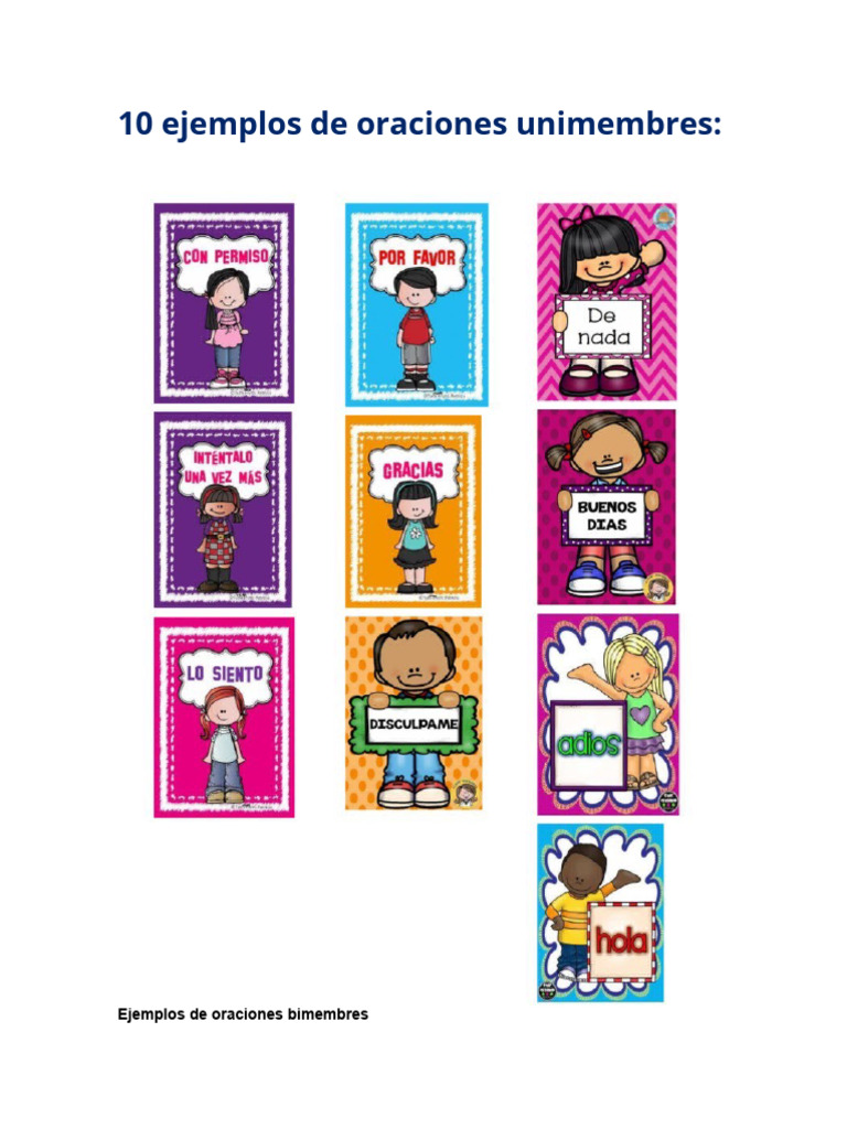 10 Ejemplos de Oraciones Unimembres | PDF | Artes del Lenguaje y ...