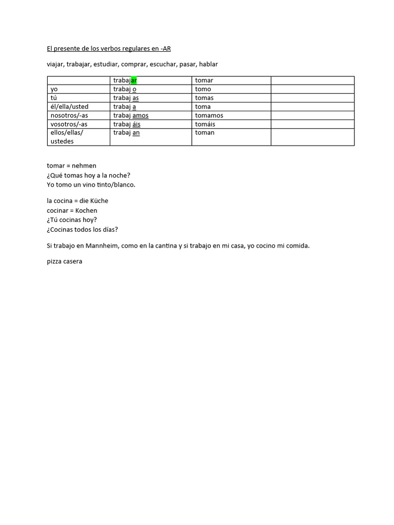 El Presente de Los Verbos Regulares en - AR - Roy | PDF
