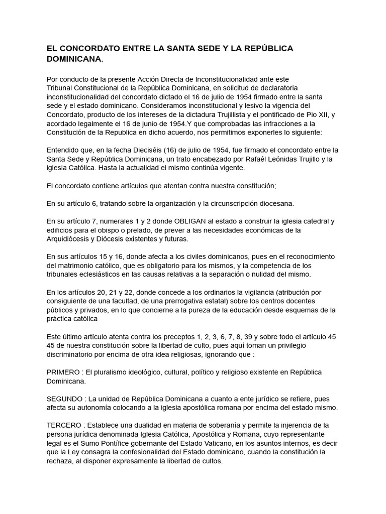 EL CONCORDATO ENTRE LA SANTA SEDE Y LA REPÚBLICA DOMINICANA (1) | PDF ...