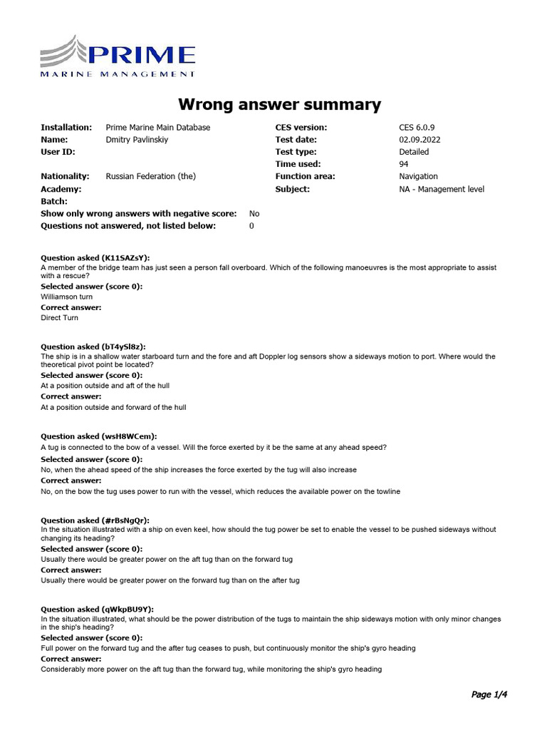 CES - 6,0,9 Wrong - Answer - Summary | PDF | Rudder | Tugboat