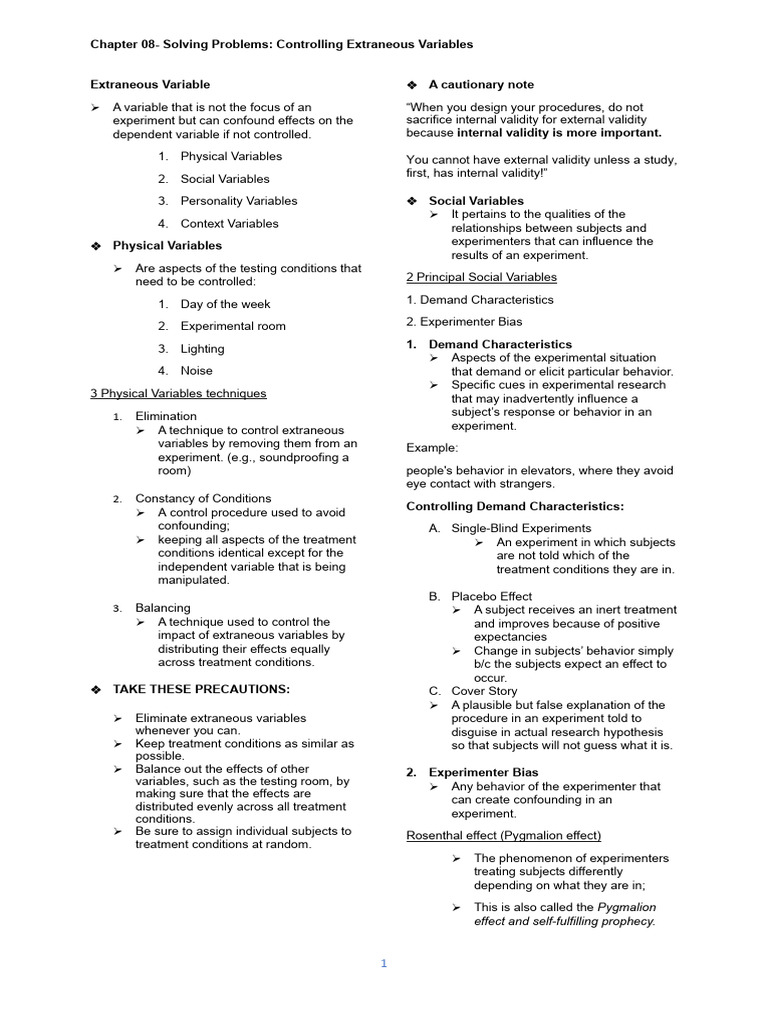 CHP 8 Controlling Extraneous Variables | PDF | Experiment | Dependent And Independent Variables