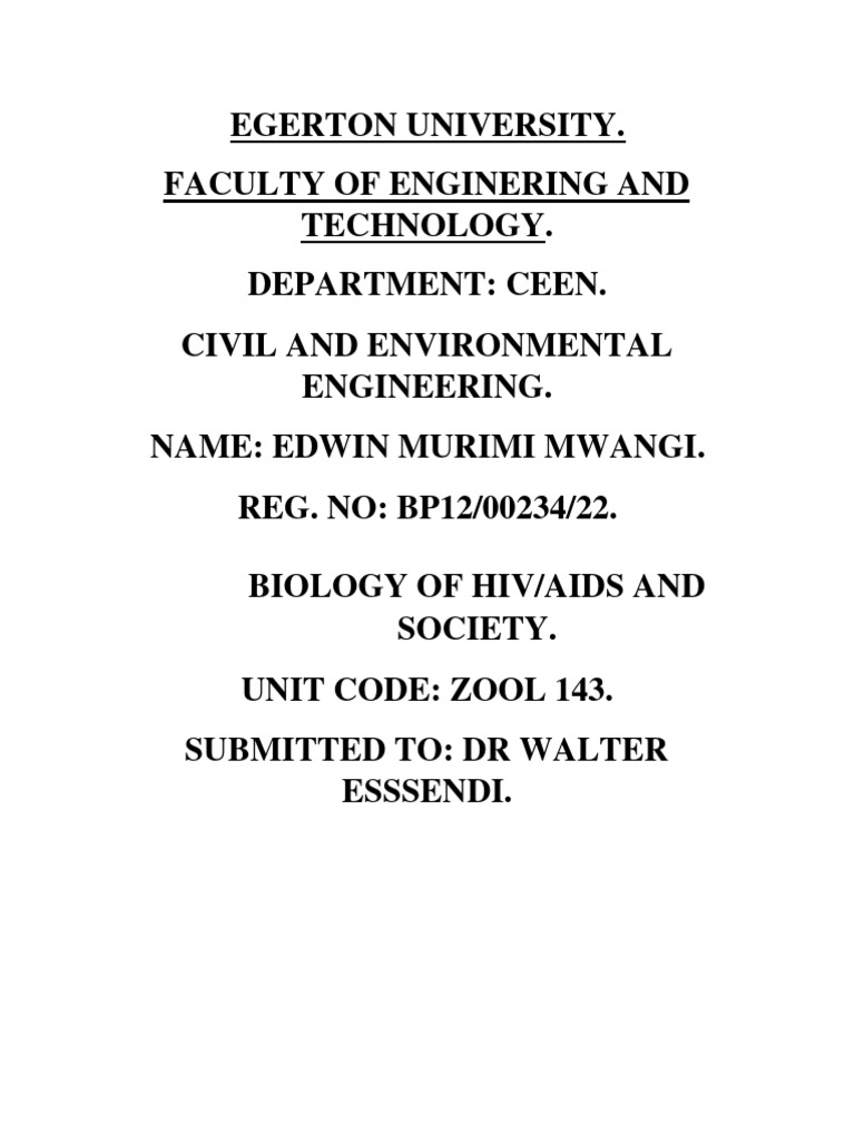 Edwin Mwangi Zool 143 Assgn. 7 | PDF | Hiv | Diagnosis Of Hiv/Aids
