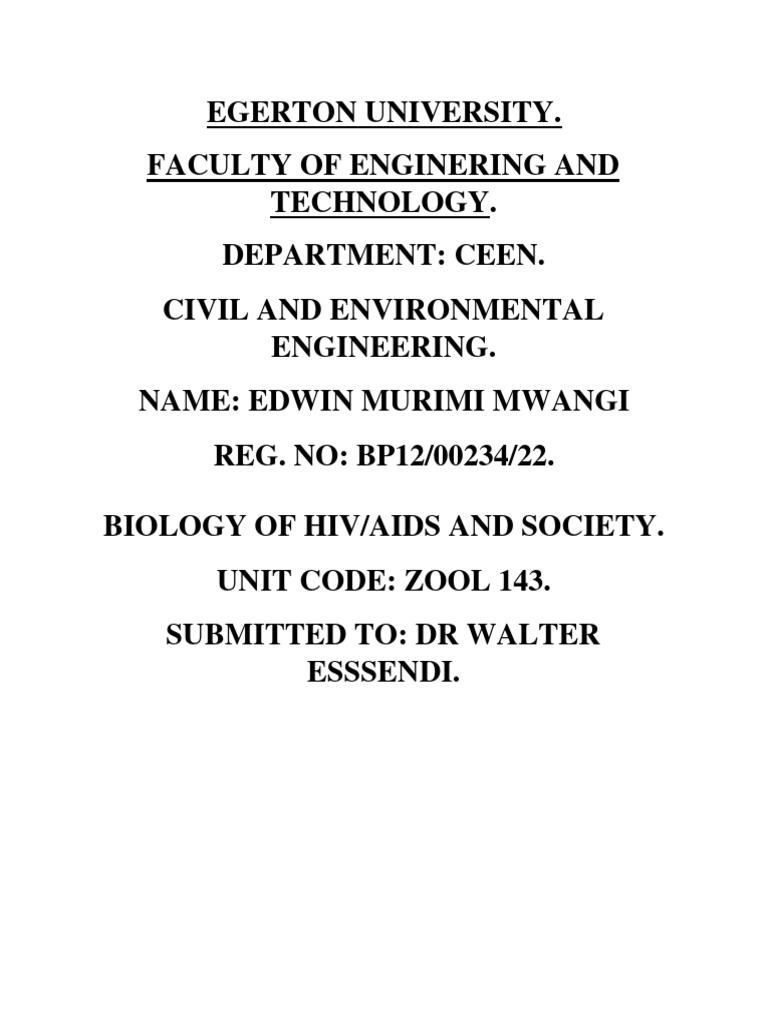 Edwin Mwangi Zool 143 Assgn 6 | PDF | Hiv/Aids | Tuberculosis