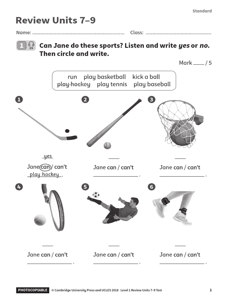 Review Units 7-9: Can Jane Do These Sports? Listen and Write Yes or No. Then Circle and Write | PDF