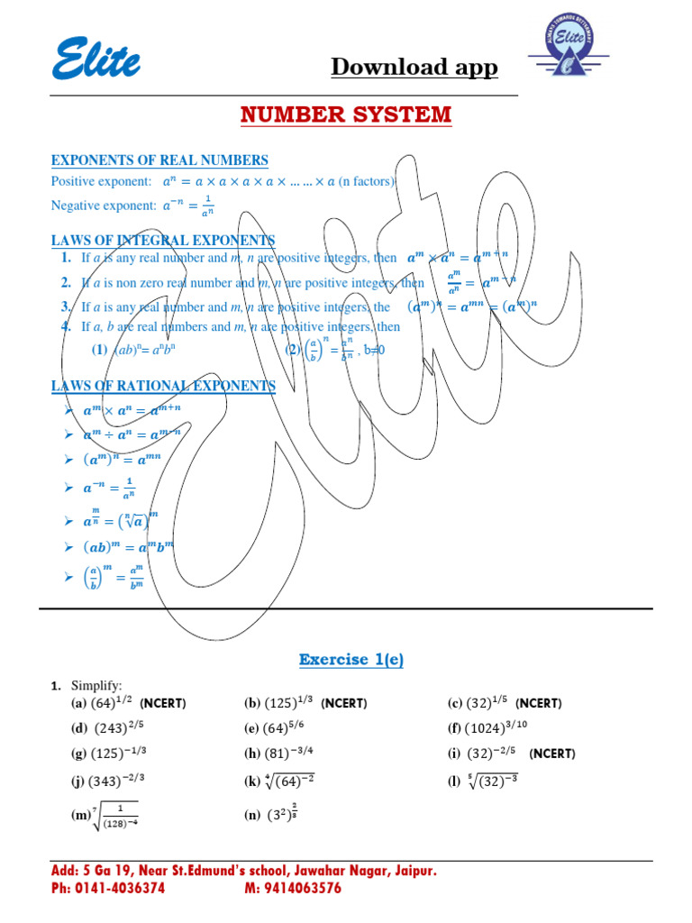 Number Systems - 5-E | Download Free PDF | Exponentiation | Mathematical Notation