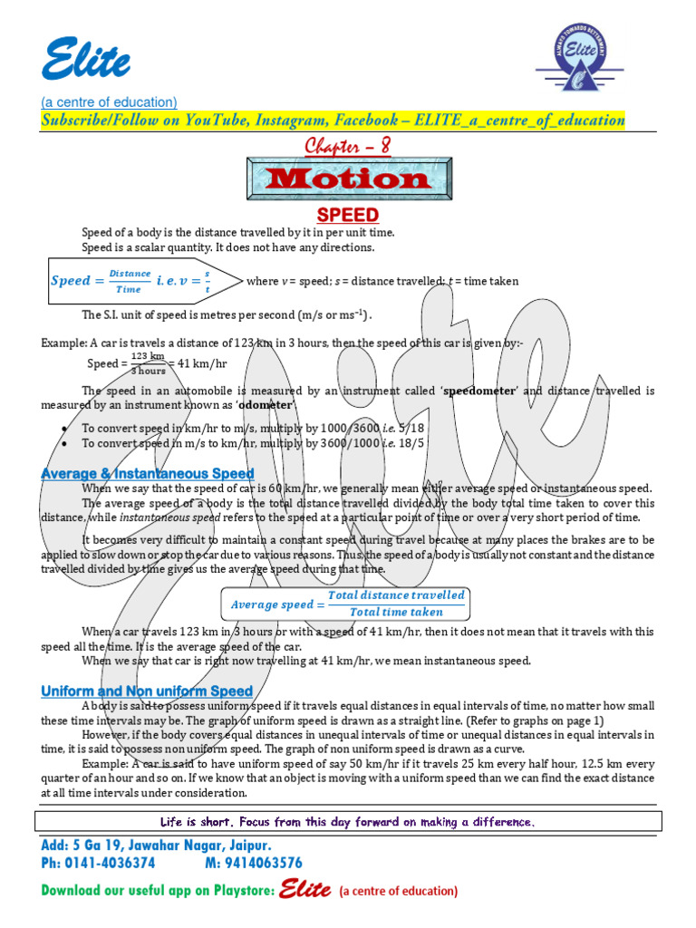 Motion Elite 2 Pdf Velocity Speed