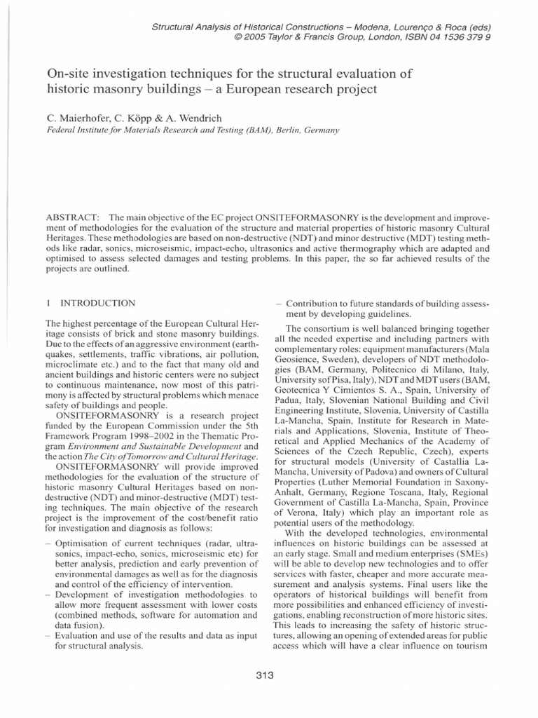 Historic Masonry Evaluation Methods | PDF | Transmitter | Tomography