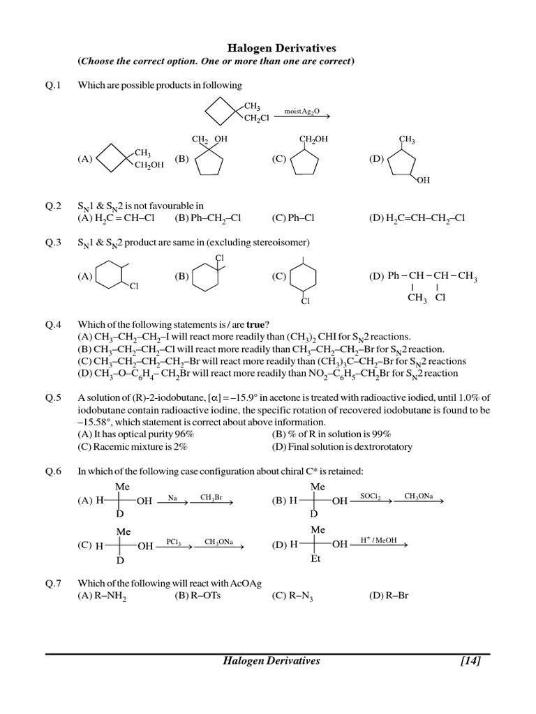 Halogen Derivatives Sheet | PDF | Chemical Reactions | Chemical Compounds