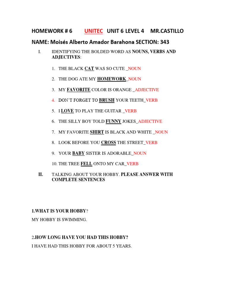 HOMEWORK # 6 Moises Amdor | PDF | Hobbies | Swimming