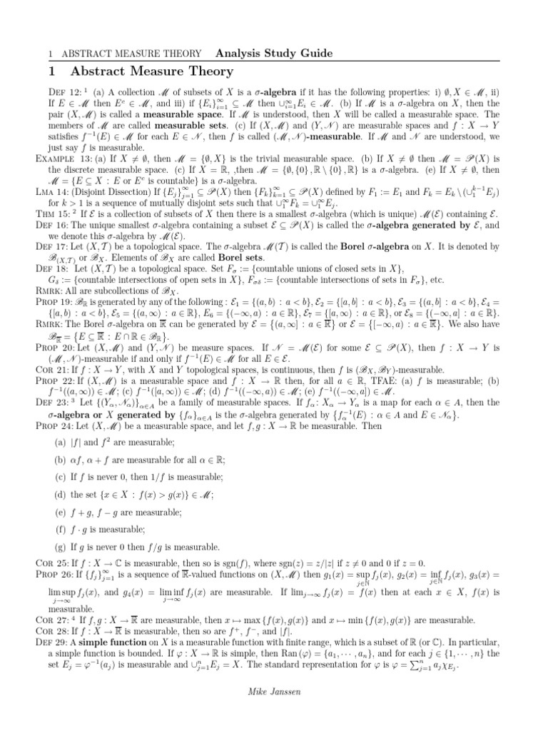 ABSTRACT MEASURE THEORY Analysis Study Guide | PDF | Norm (Mathematics ...