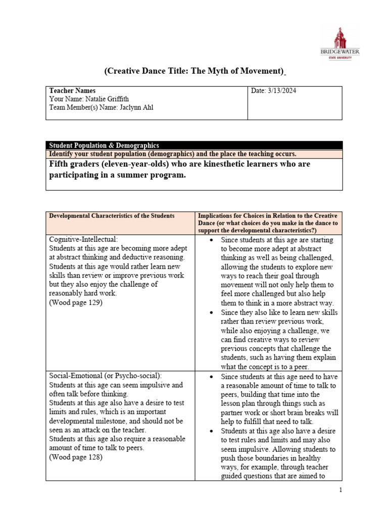 Creative Dance Template Tpdae Midterm s24 Final | PDF | Dances | Cognition