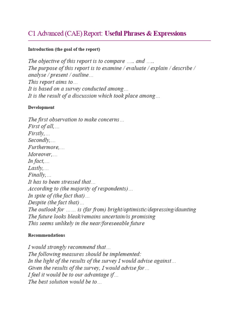 C1 Advanced Report Useful Language | PDF