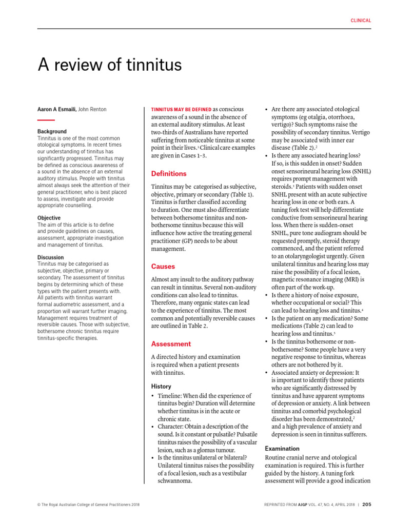 AJGP 04 2018 Clinical Esmaili Tinnitus | PDF | Tinnitus | Hearing Loss