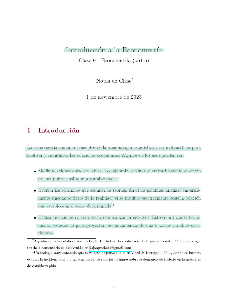 Clase 0 Econometria Intensivo | PDF | Covarianza | Valor esperado