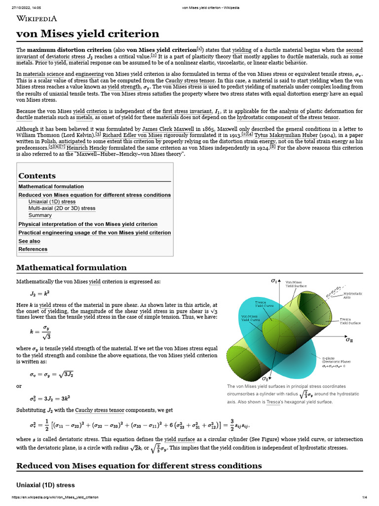 Von Mises Yield Criterion - Wikipedia | PDF | Stress (Mechanics ...