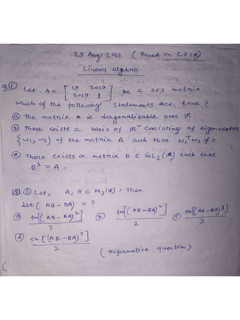 Linear Algebra Question Based On CSIR | PDF