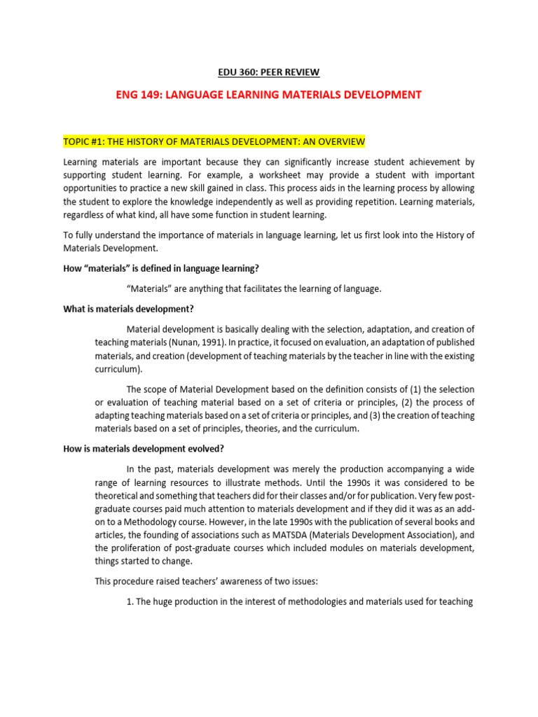 Eng 149 - Language Learning Materials Development Handout | PDF | Second Language Acquisition ...