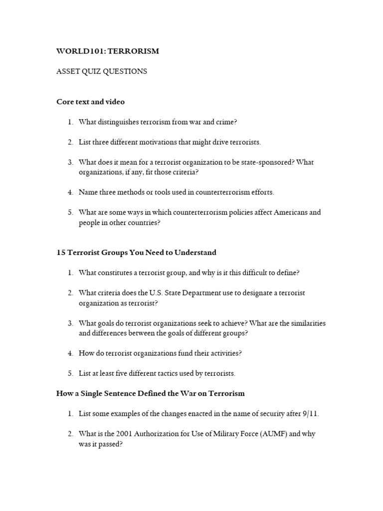 Terrorism - Pop Up Questions May 26 CL AEC | PDF | National Security ...