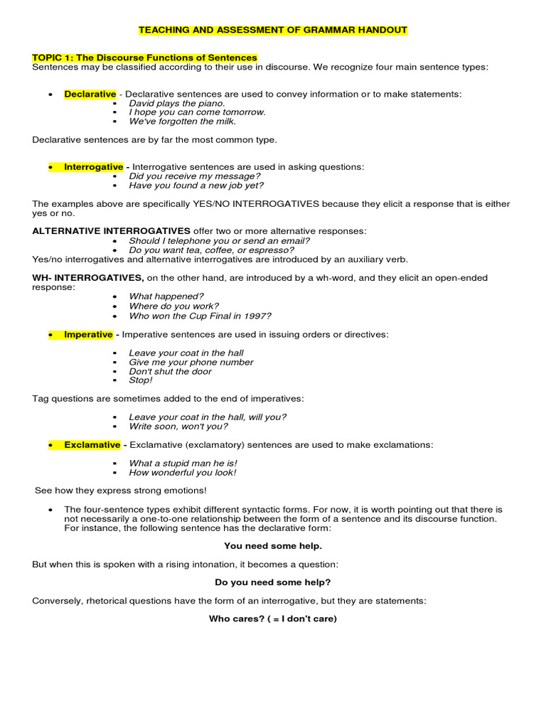 Teaching and Assessment of Grammar Handout | PDF | Second Language ...