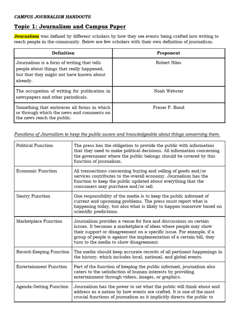 Campus Journalism Handouts | PDF | Radio | Journalism