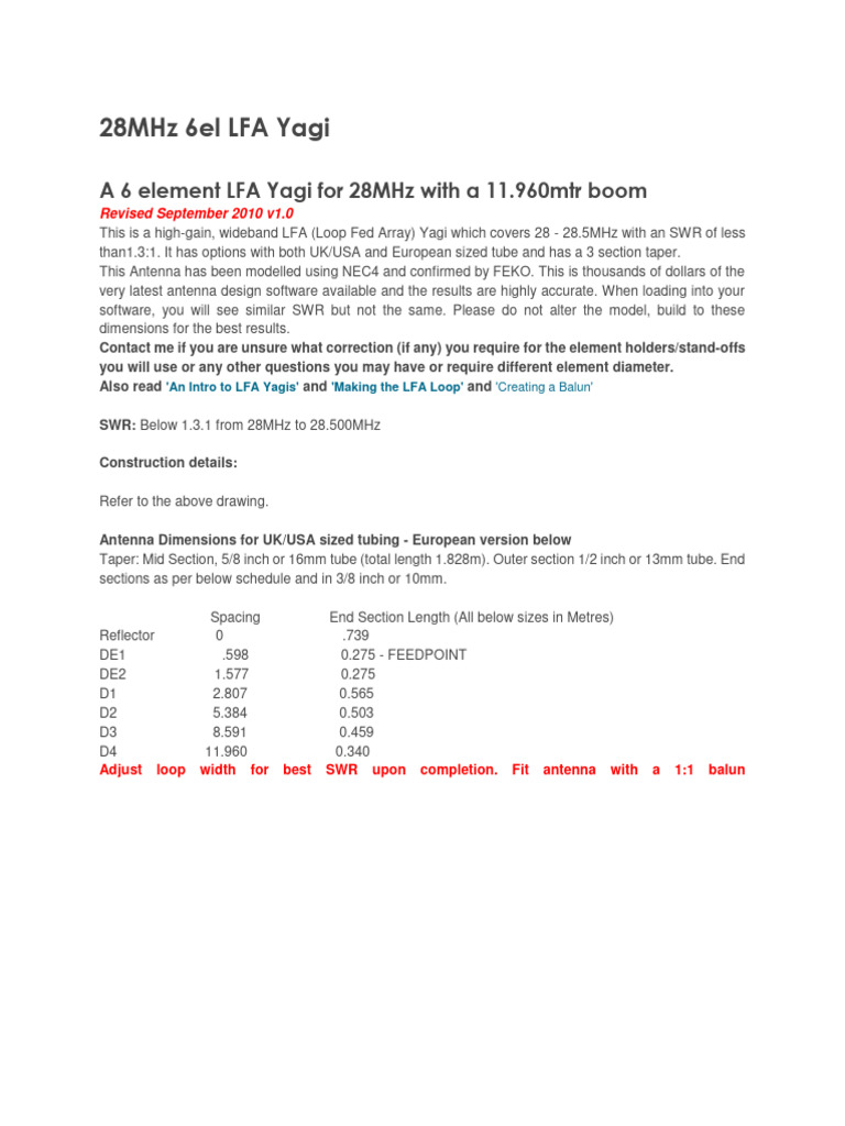 28MHz LFA Yagi Antenna Guide | PDF | Computers