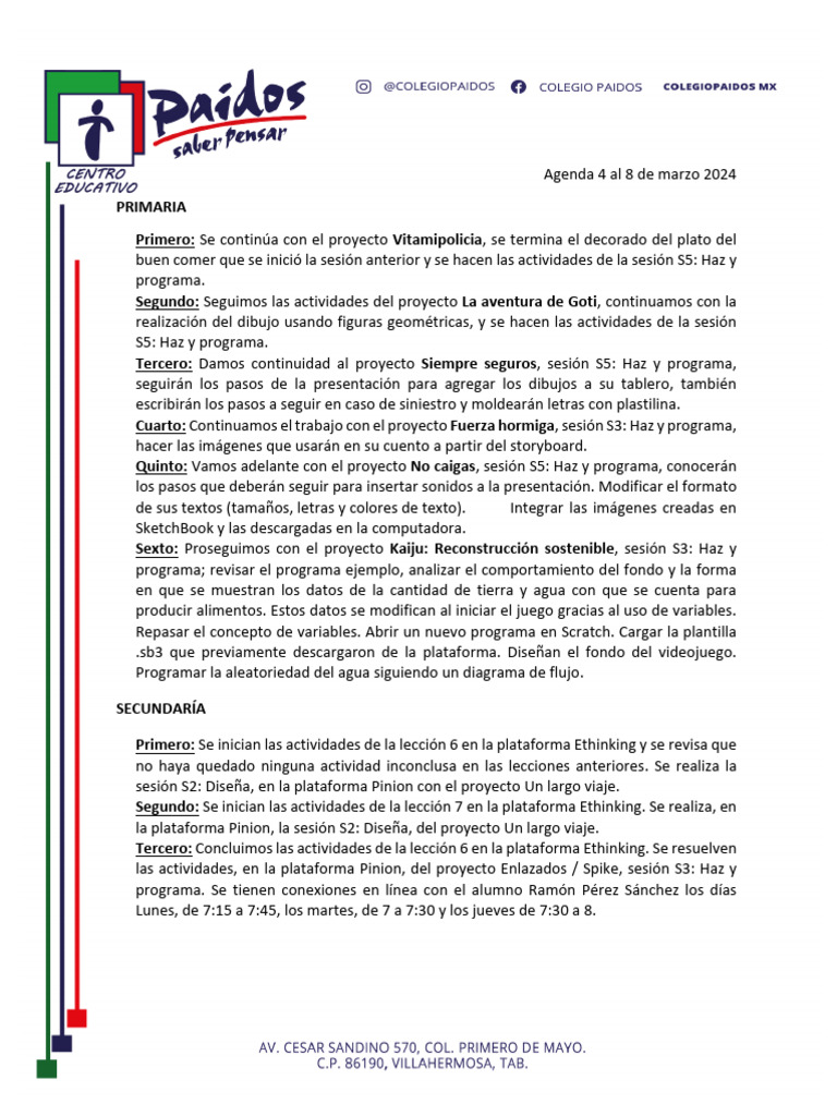 Agenda 4 Al 8 de Marzo 2024 | PDF | Informática