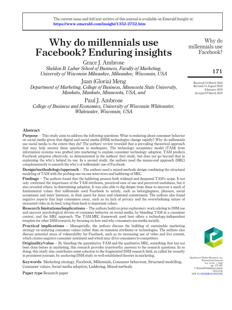 Millennials' Facebook Usage Insights | PDF | Brand | Social Media