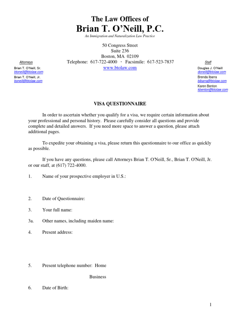 Visa Questionnaire empty | PDF | Travel Visa | Government