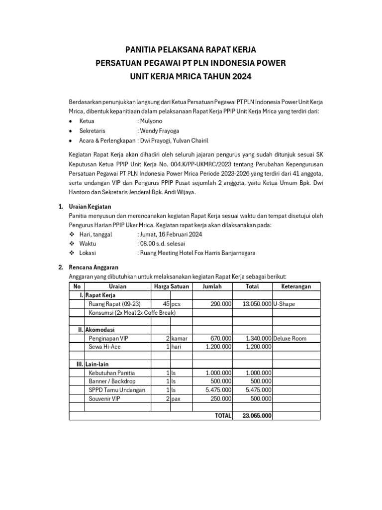 Rapat Kerja PPIP Unit Kerja Mrica 2024 | PDF | Bisnis | Pengelolaan Keuangan & Uang