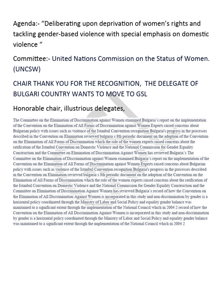 United Nations Commission On The Status of Women. (Uncsw) Chair Thank ...