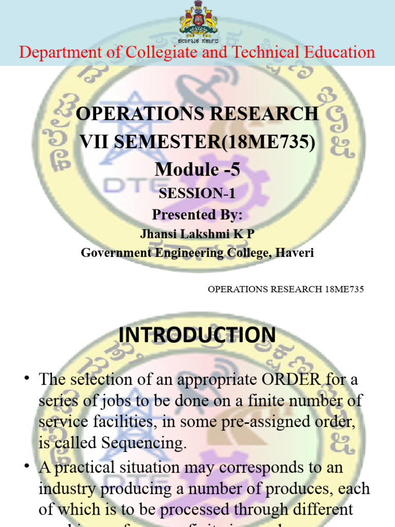 Operations Research VII SEMESTER (18ME735) Module - 5: Department of Collegiate and Technical ...