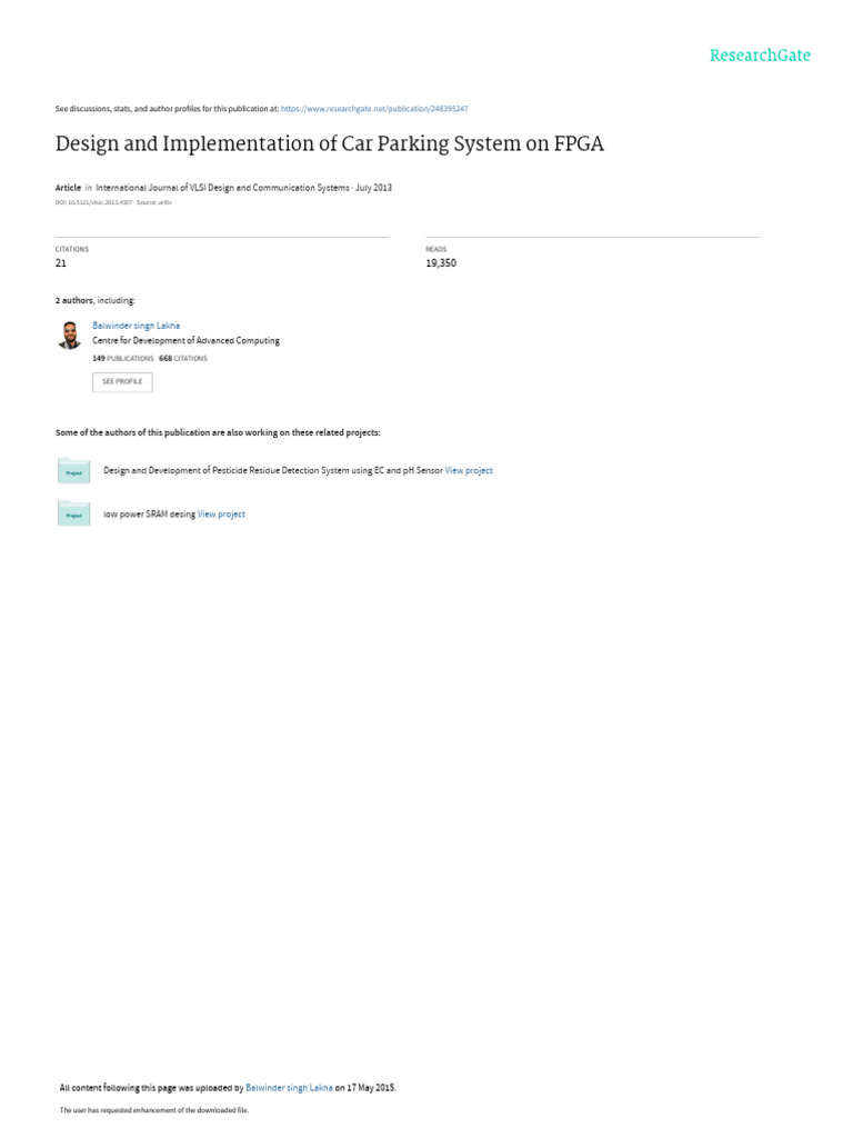 Design and Implementation of Car Parking System On | PDF | Field ...