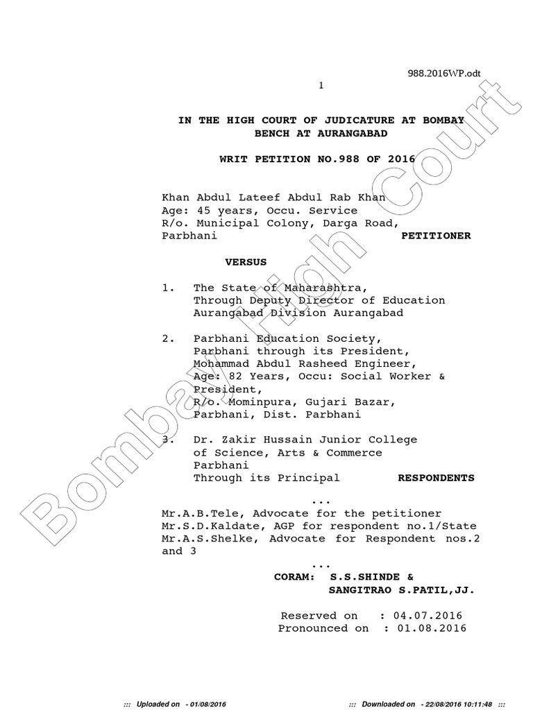 Bombay High Court: in The High Court of Judicature at Bombay Bench at Aurangabad Writ Petition ...
