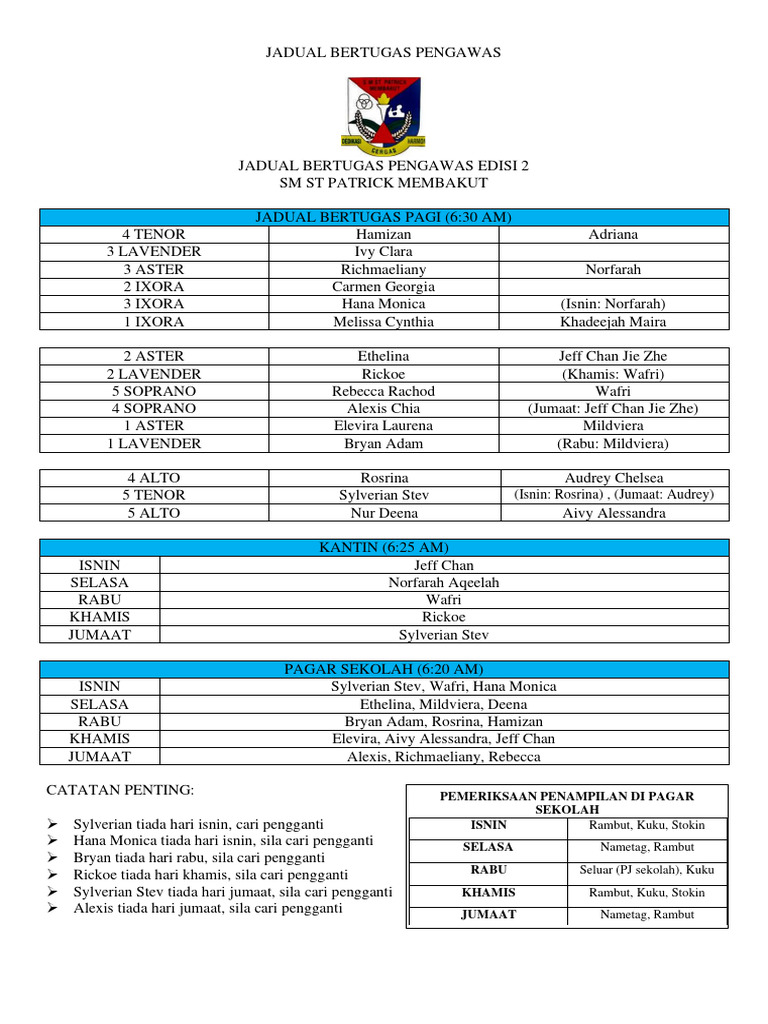 Jadual Bertugas Pengawas Edisi 2 | PDF