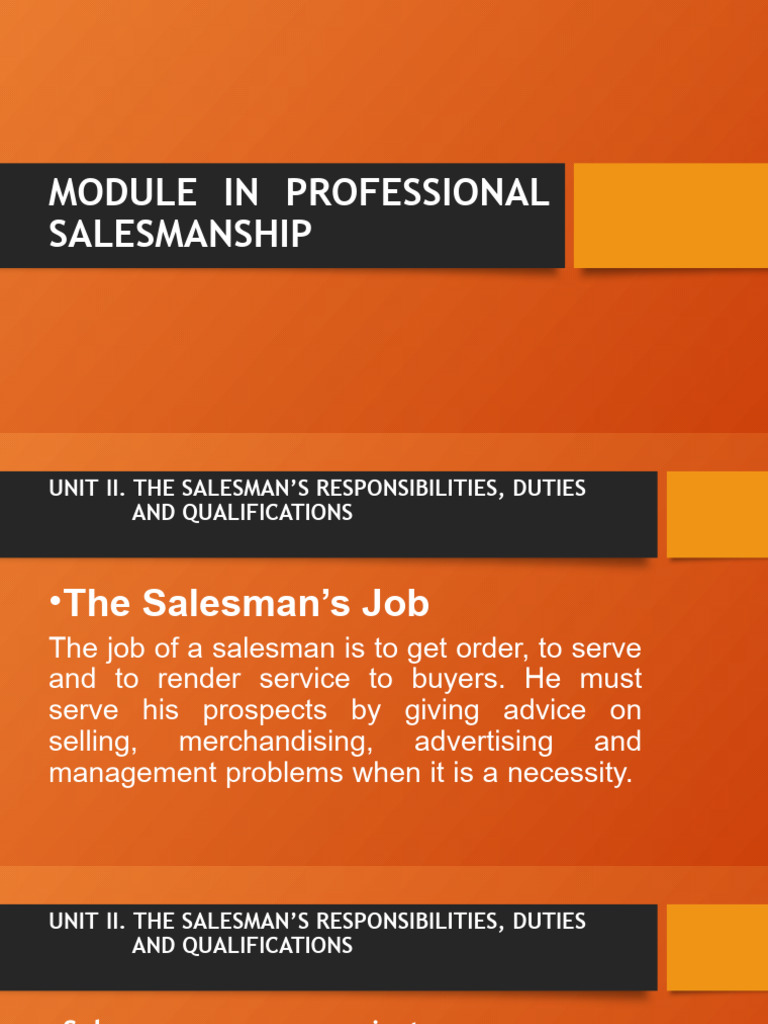 Module in Professional Salesmanship | PDF | Sales | Financial Markets