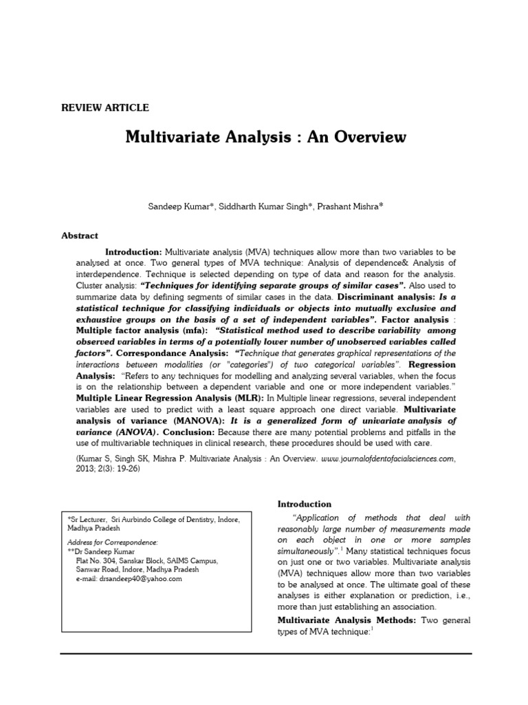 2 - Review Article - Introduction To Multivariate Analysis | PDF ... 2 - Review Article - Introduction To Multivariate Analysis | PDF ...