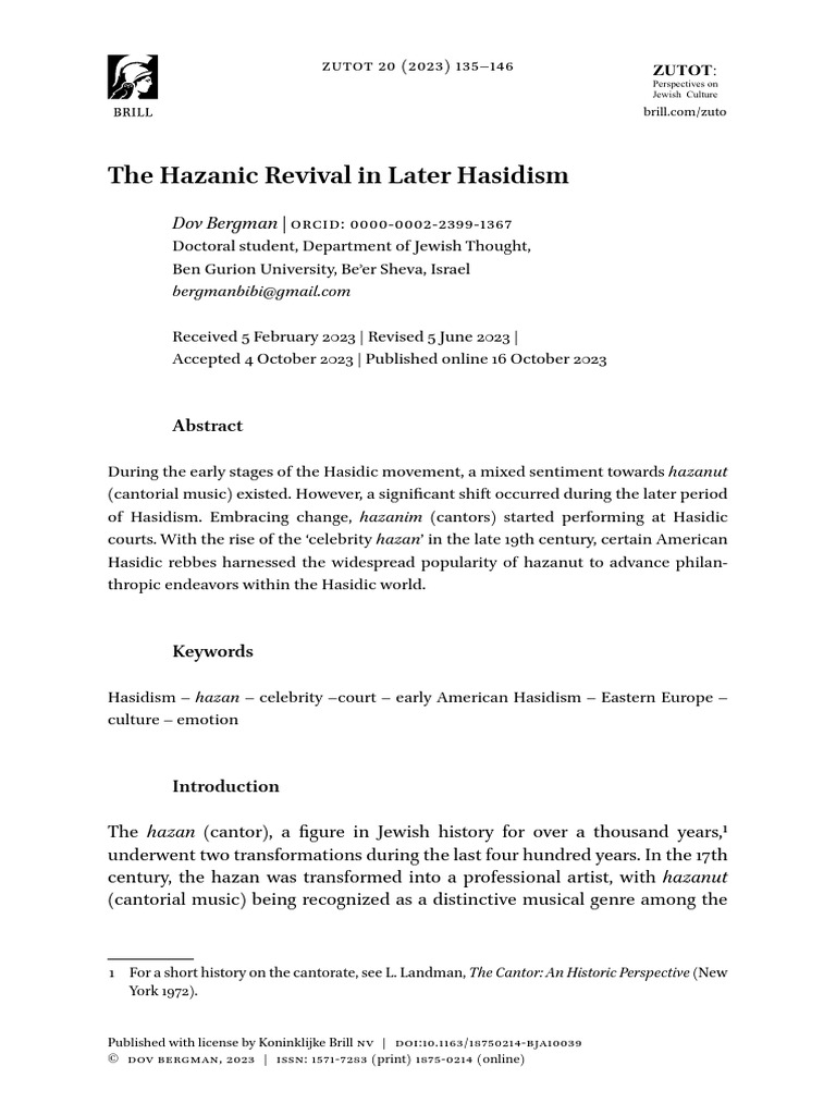 The Hazanic Revival in Later Hasidism | PDF | Hasidic Judaism | Rebbe