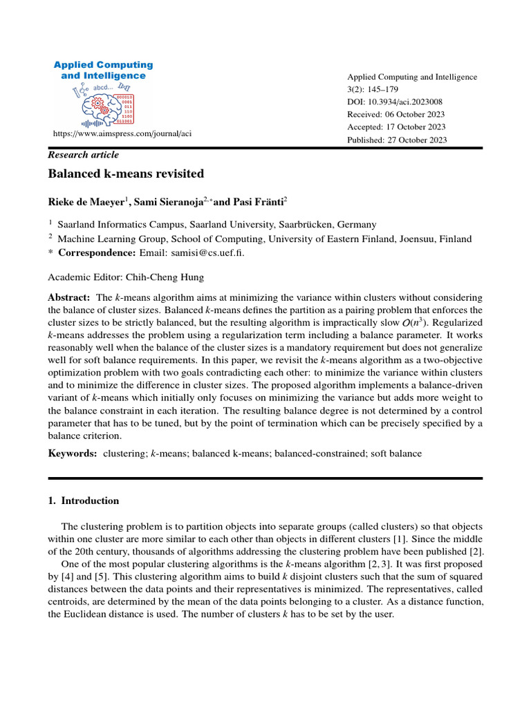 Balanced k-means Algorithm Analysis | PDF | Cluster Analysis | Least ...