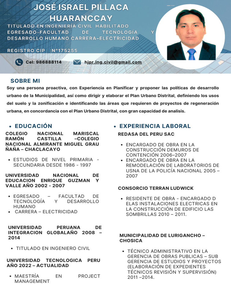 CV - JOSE PILLACA (1) | PDF | Ingeniero civil | Ingeniería