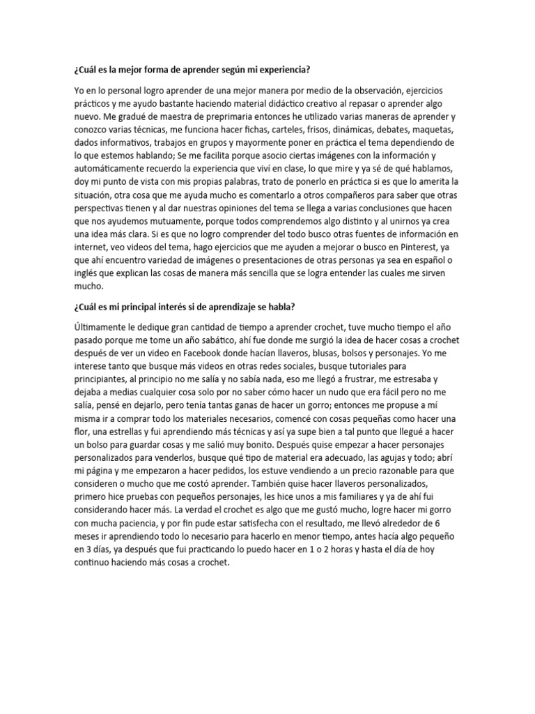 Cuál Es La Mejor Forma de Aprender Según Mi Experiencia y Cuál Es Mi ... Cuál Es La Mejor Forma de Aprender Según Mi Experiencia y Cuál Es Mi ...