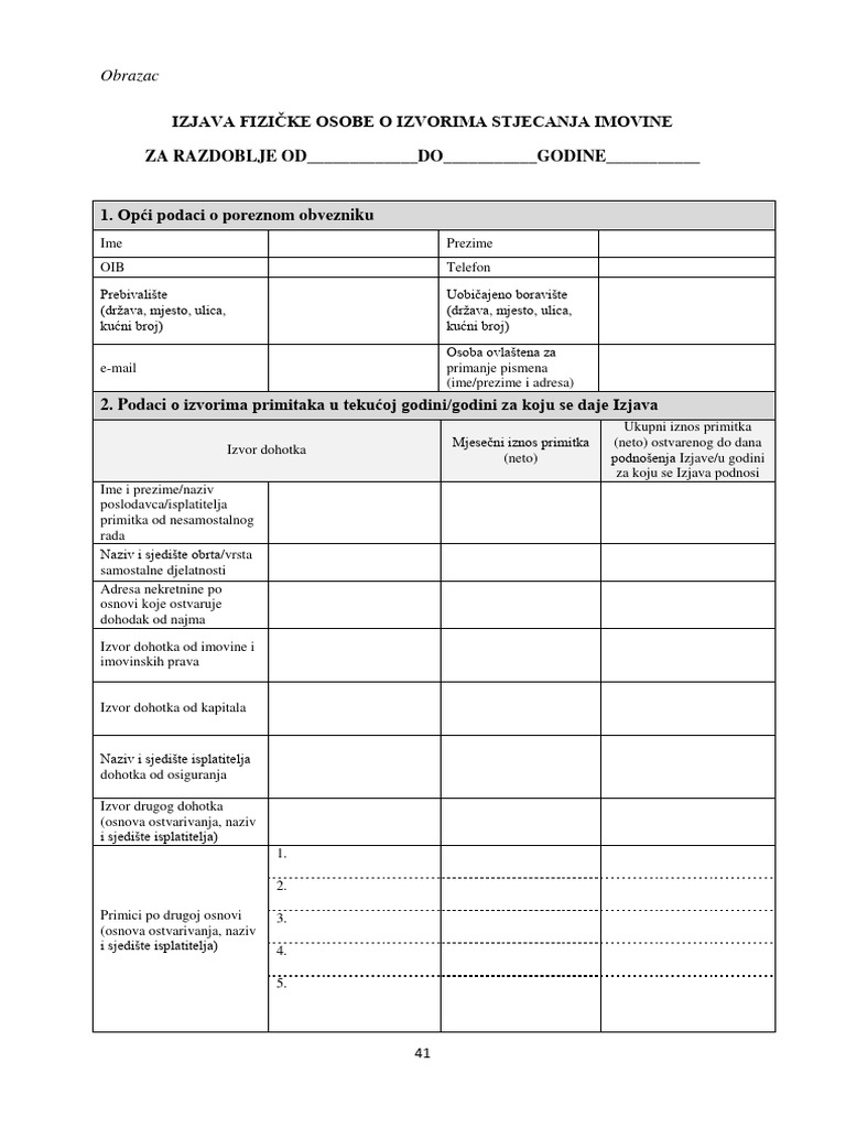 Izjava Fizicke Osobe - Pravilnik o Provedbi OPZ-a | PDF