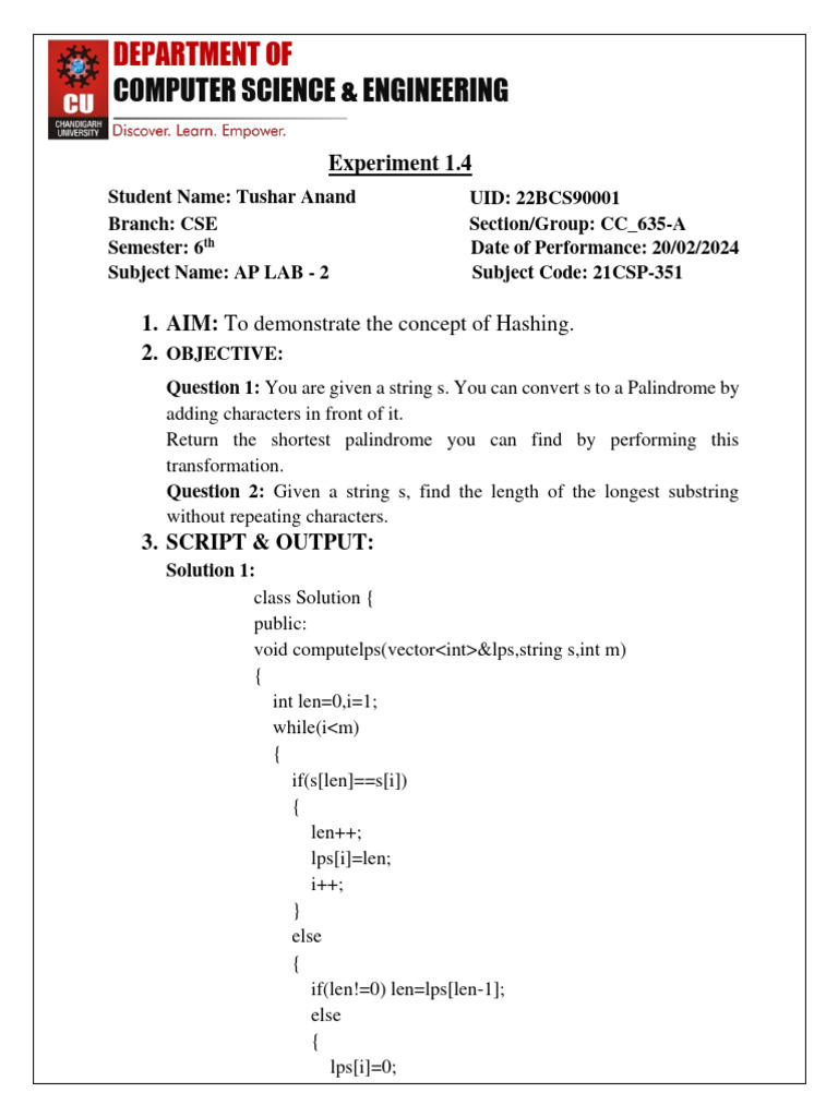 AP_2_EXP_1.4 | PDF | String (Computer Science) | Algorithms
