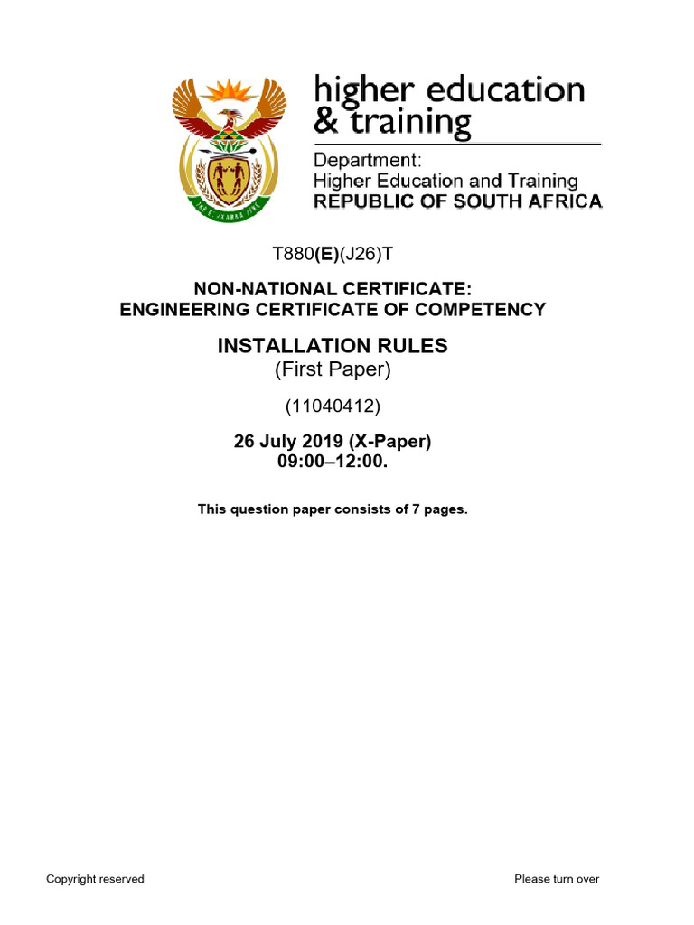 Installation Rules Paper 1 August 2019 | PDF | Electrical Wiring ...